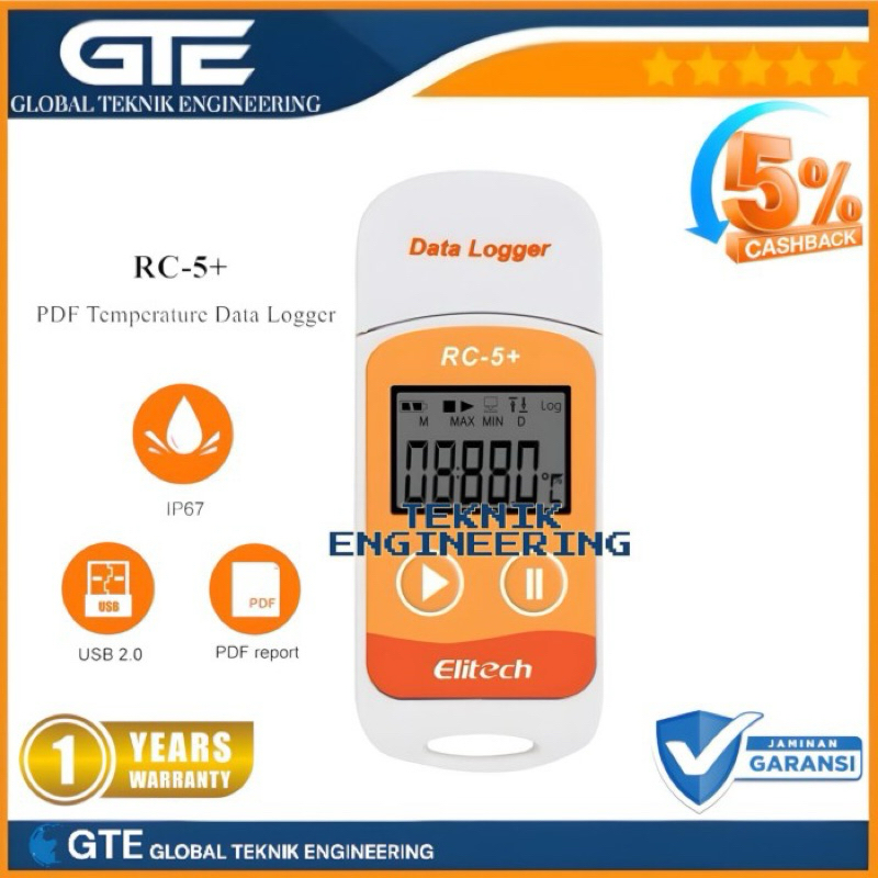Jual Elitech RC5+ Temperature Data Logger Thermometer Recorder PDF USB ...