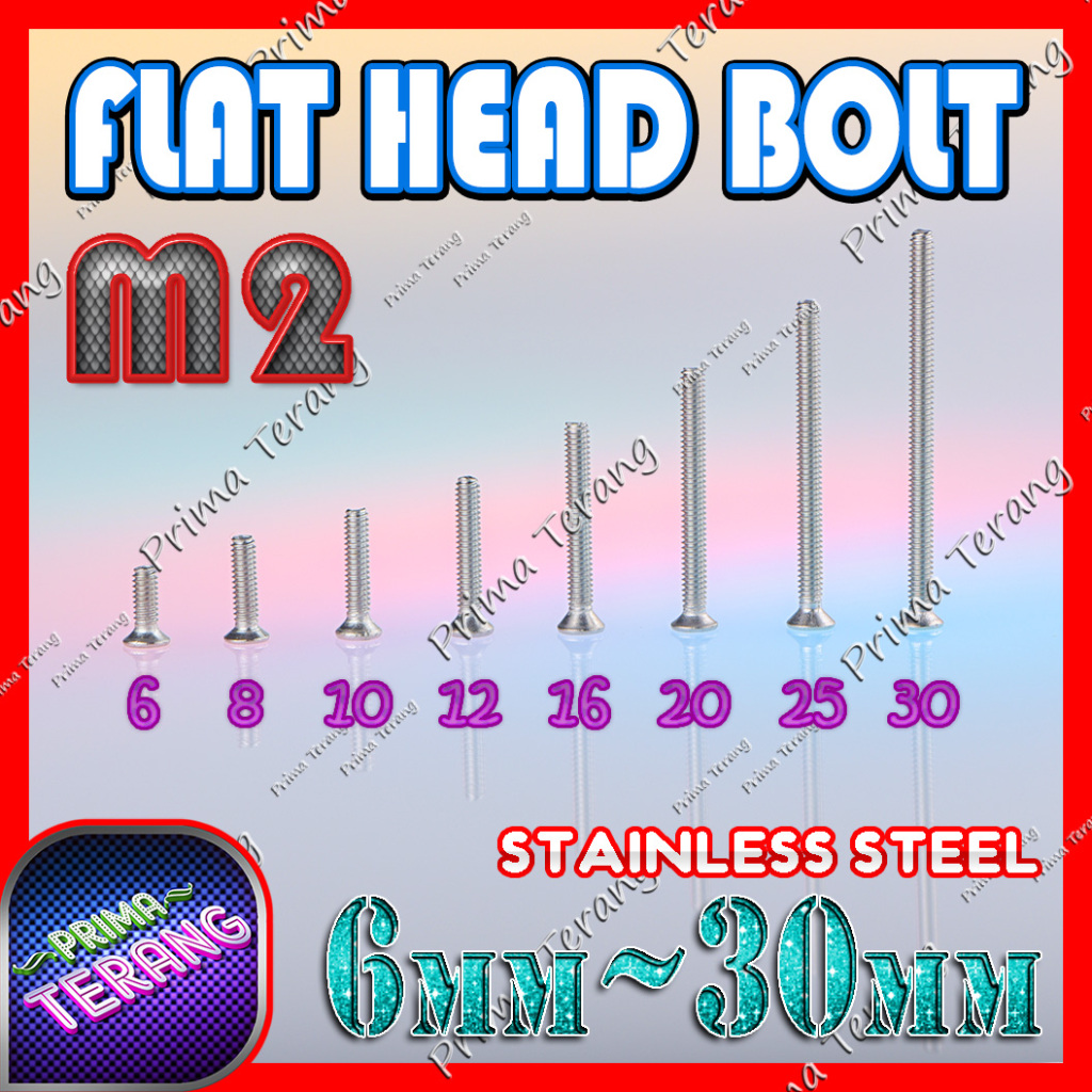 Jual Baut JF Flat Head M 2 Kepala Rata 6 8 10 12 16 20 25 30 mm Stainless Steel FH M2 | Shopee ...