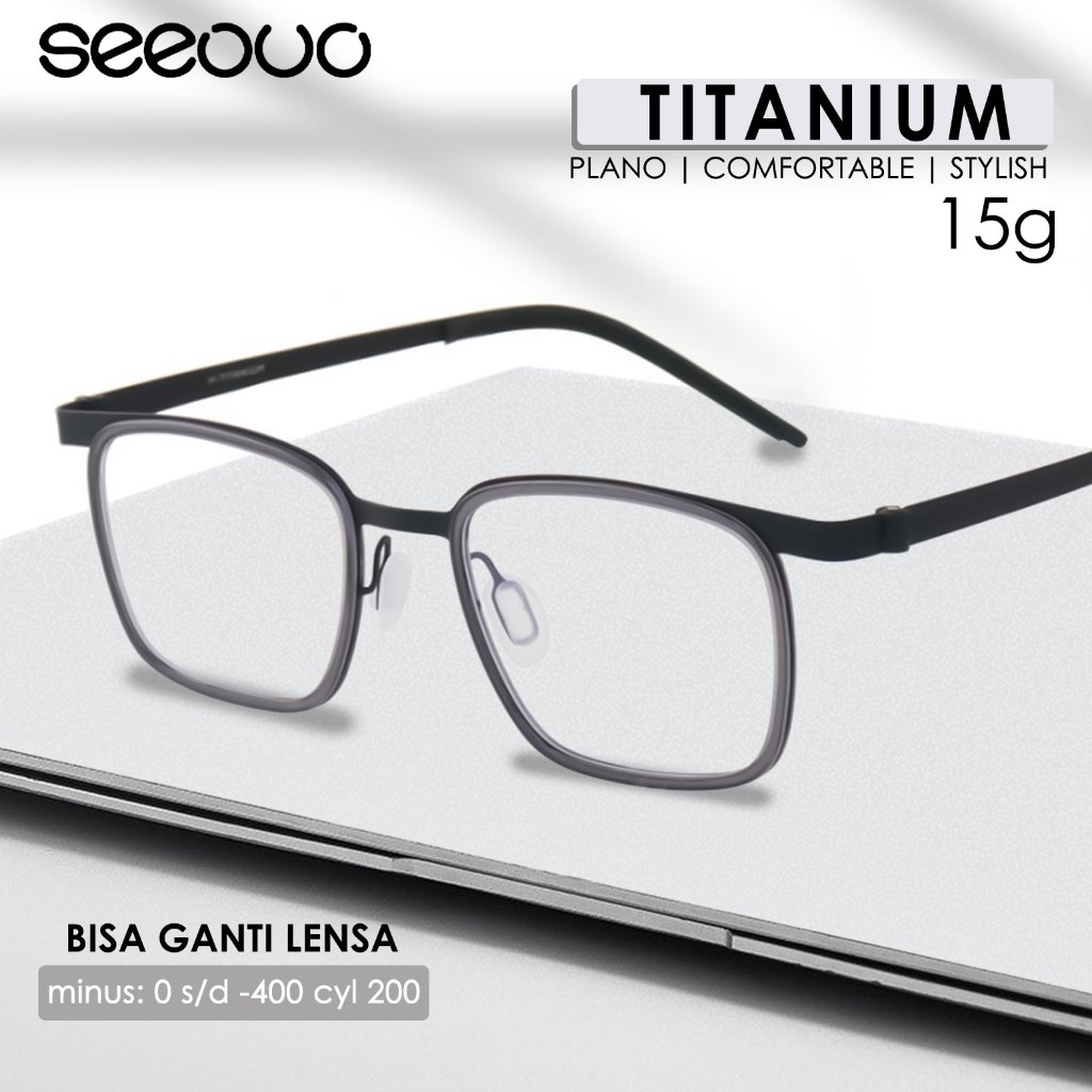 Jual Seeouo Frame Kacamata Plano Style Kotak Titanium Light Frame Fashion Pria Wanita Bisa Minus ...