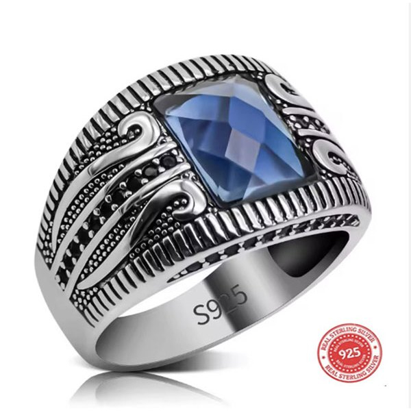 Jual Cincin Pria Real Sterling Silver 925 Blue Purple Cubic Zirconia ...
