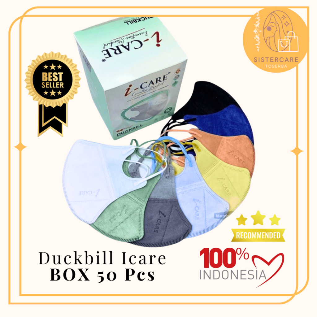 Jual [SISTERCARE] Masker Medis ICARE Duckbill EMBOS Earloop 4ply isi 50pcs 3D/ Surgical Mask ...