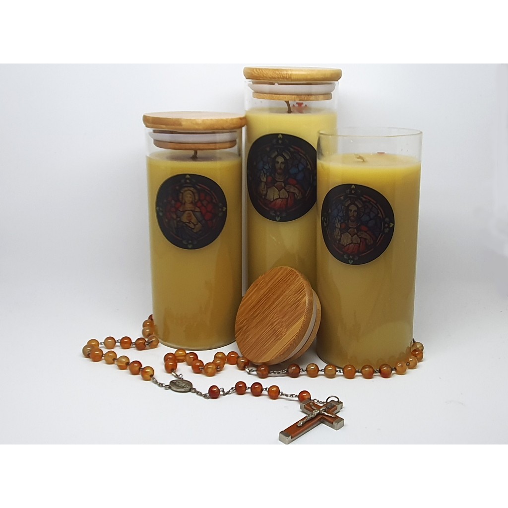 Jual Lilin Doa Tiga Hari Beeswax Murni dalam Gelas Bulat Bertutup Bambu ...