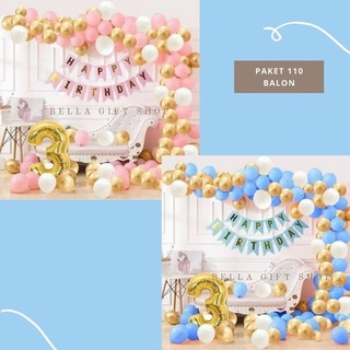 Jual paket dekorasi ultah rantai 110 balon mix pink biru gold putih ...