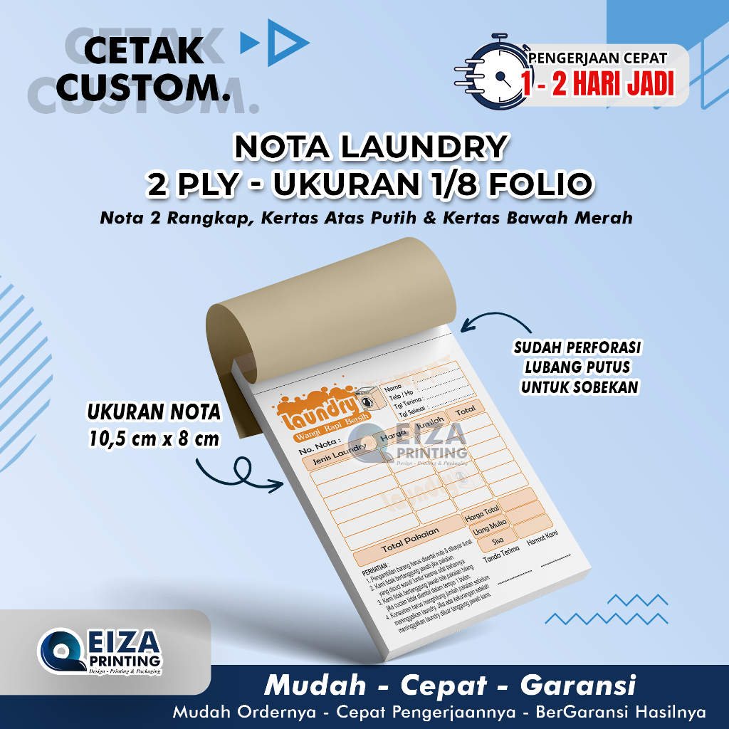 Jual [Ukuran 1/8 Folio 2 ply] Cetak Nota Laundry 2 ply / Cetak Nota ...