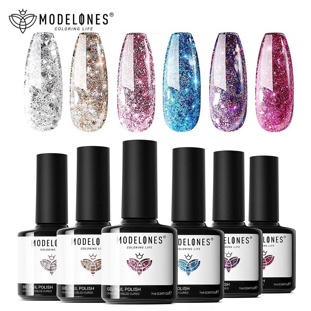 Jual Modelones Gel Nail Polish Set 6 Warna Kit Tahun Baru Sparkle 3861