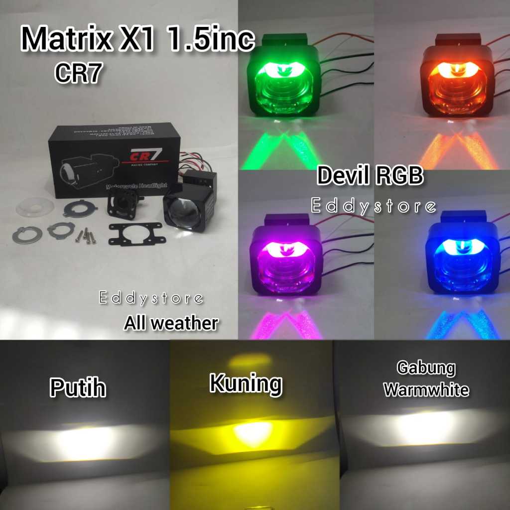 Jual Projector Biled Matrix X1 1.5inc 2 Warna All Weather Devil eye RGB ...