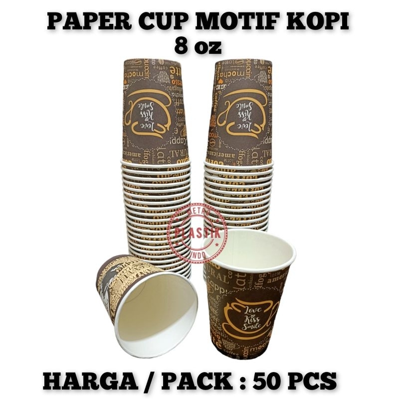 Jual Paper Cup Motif 8 oz Isi 50pcs / Gelas Kertas Motif Kopi 8oz Isi 50 pcs | Shopee Indonesia