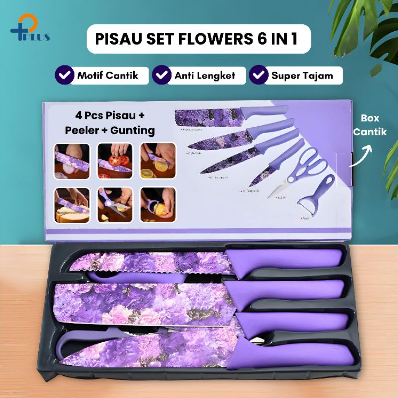 Jual [ Pplus ] Pisau set lengkap / Pisau Dapur Set 6 in 1 Bahan ...