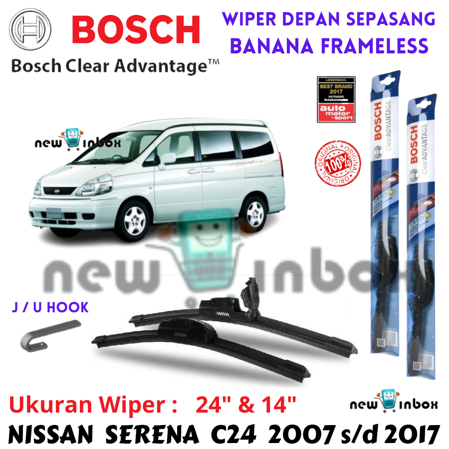 Jual Wiper Depan Mobil NISSAN SERENA C24 2007-2017 Sepasang Frameless BOSCH CLEAR ADVANTAGE 24 ...