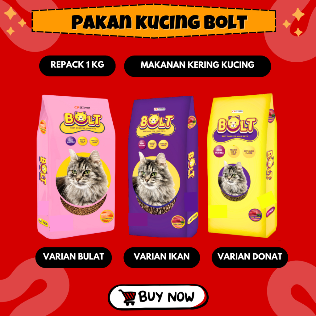 Jual Pakan Kucing Bolt Makanan Kucing 1kg Pakan Kucing 1 kg Termurah ...