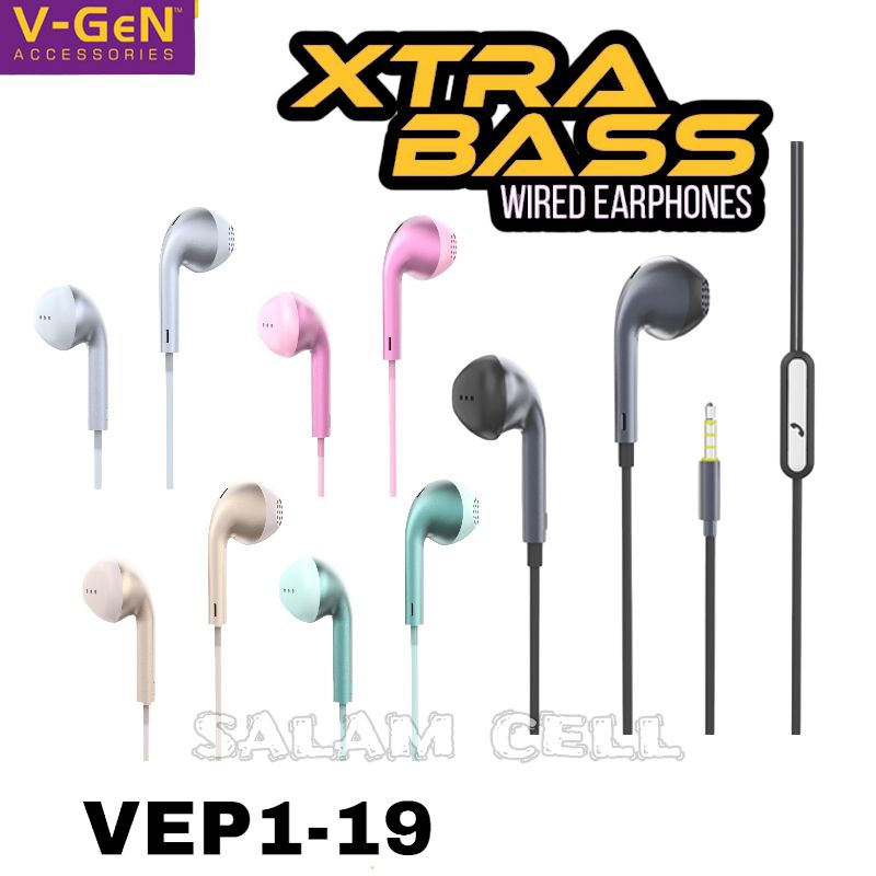 Jual Headset V-Gen VEP1-19 Wired Earphone Xtra Bass original Vgen Vep1 ...
