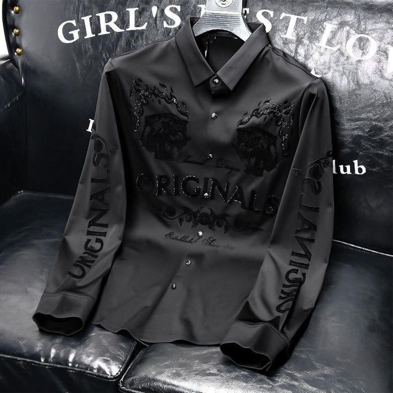 Jual Men's New Korean Style Trendy Label Hanging Fashion Non iron Shirt ...