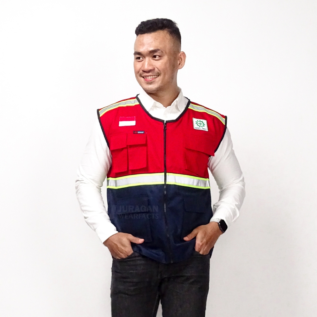 Jual Rompi Vest Warna Merah Kombinasi Biru Navy | Shopee Indonesia