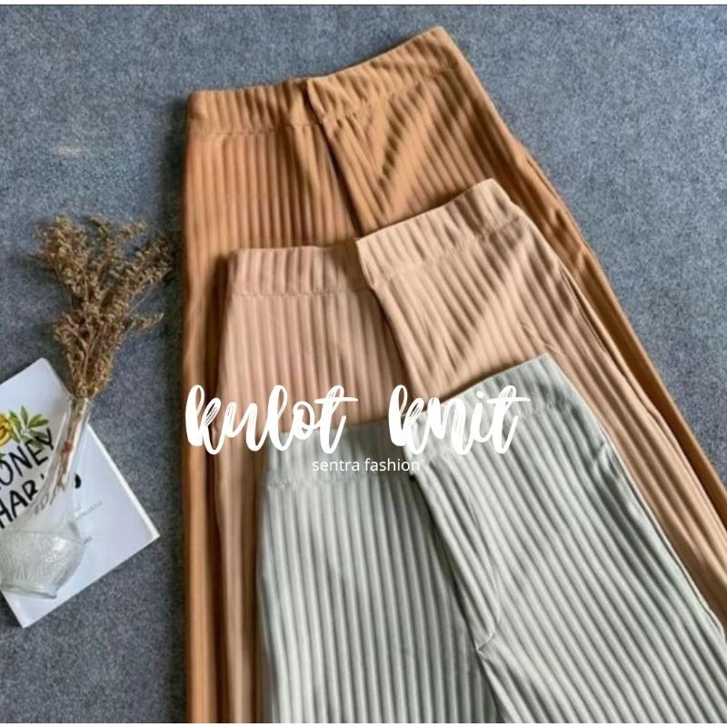 Jual Celana Kulot Knit Rib Amber Panjang - Knit Pants - Loose Pants ...