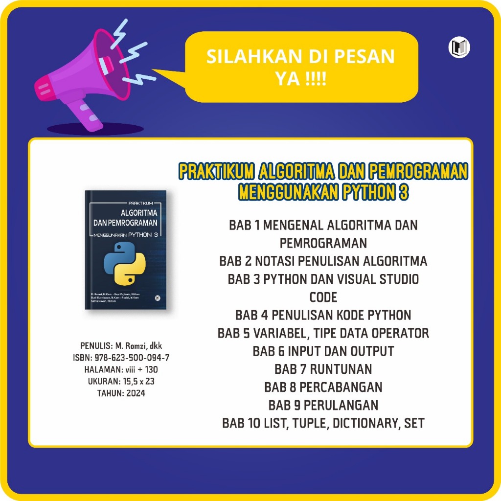 Jual PRAKTIKUM ALGORITMA DAN PEMROGRAMAN MENGGUNAKAN PYTHON 3 | Shopee ... Jual PRAKTIKUM ALGORITMA DAN PEMROGRAMAN MENGGUNAKAN PYTHON 3 | Shopee ...