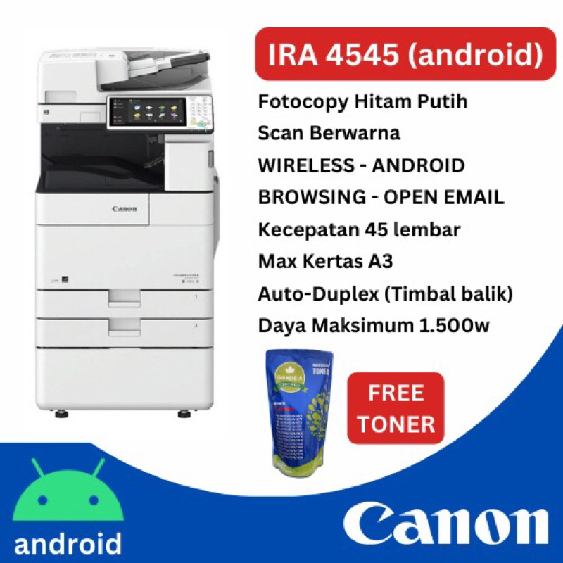 Jual CANON IRA 4545 (ANDROID) - MESIN FOTOCOPY REKON EROPA 98% (ex JERMAN) | Shopee Indonesia