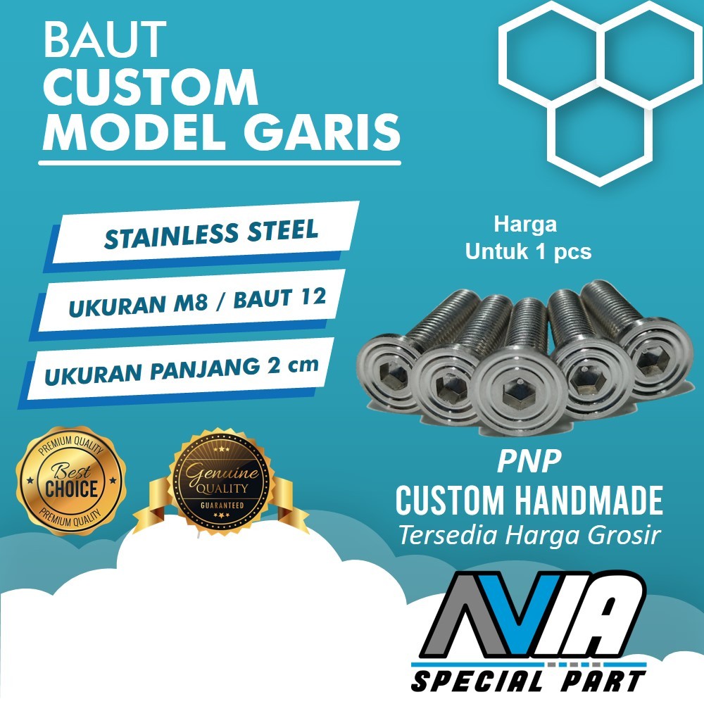 Jual Baut Drat M8 / Baut 12 Stainless Steel Model Garis Custom Handmade Thailand Nut Heng Cocok ...