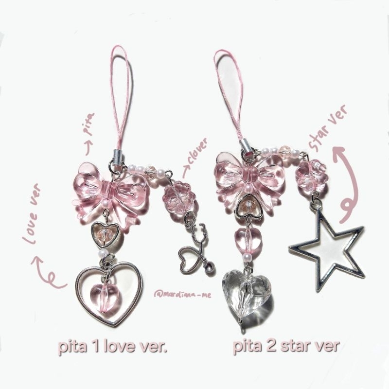 Jual pretty phone charm beads pita transparant pink love ver and star ...