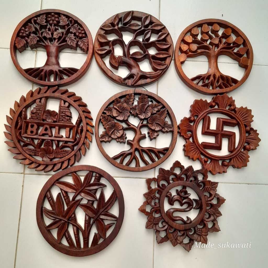 Jual Kerajinan Panil ukiran kayu 20cm hiasan dekorasi dinding handmade ...