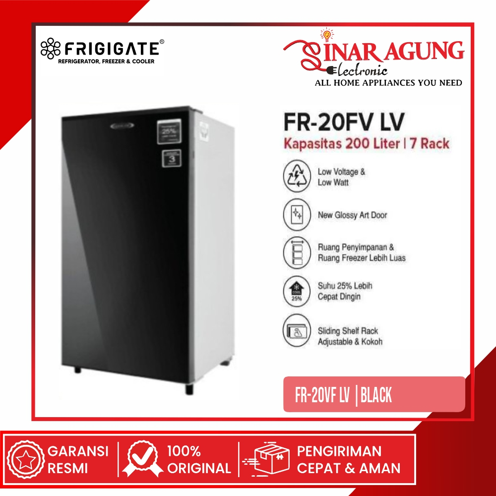 Jual FRIGIGATE FR- 20VF LV BLACK UPRIGHT FREEZER 6 RAK 165 V | Shopee ...
