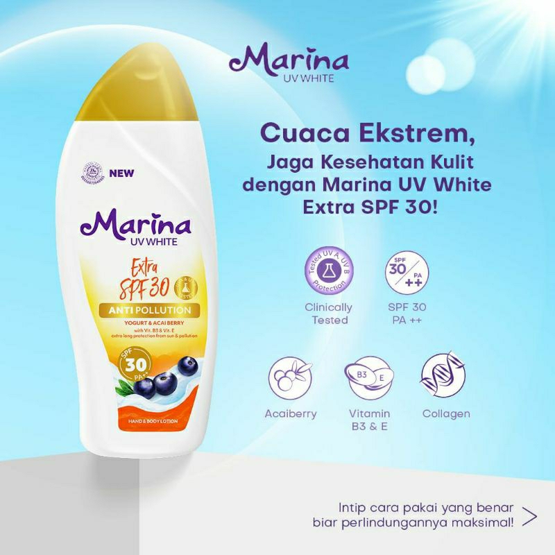 Jual Marina UV White Sunblock SPF 30 PA++ Water Resistance 85ML Lotion | Marina UV White Extra ...
