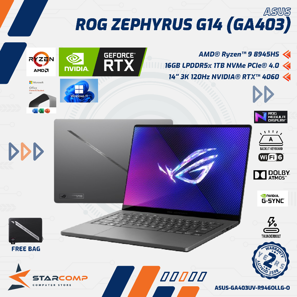 Jual ASUS ROG Zephyrus G14 GA403UV R9-8945HS RTX4060 16GB 1TB 14" OLED ...