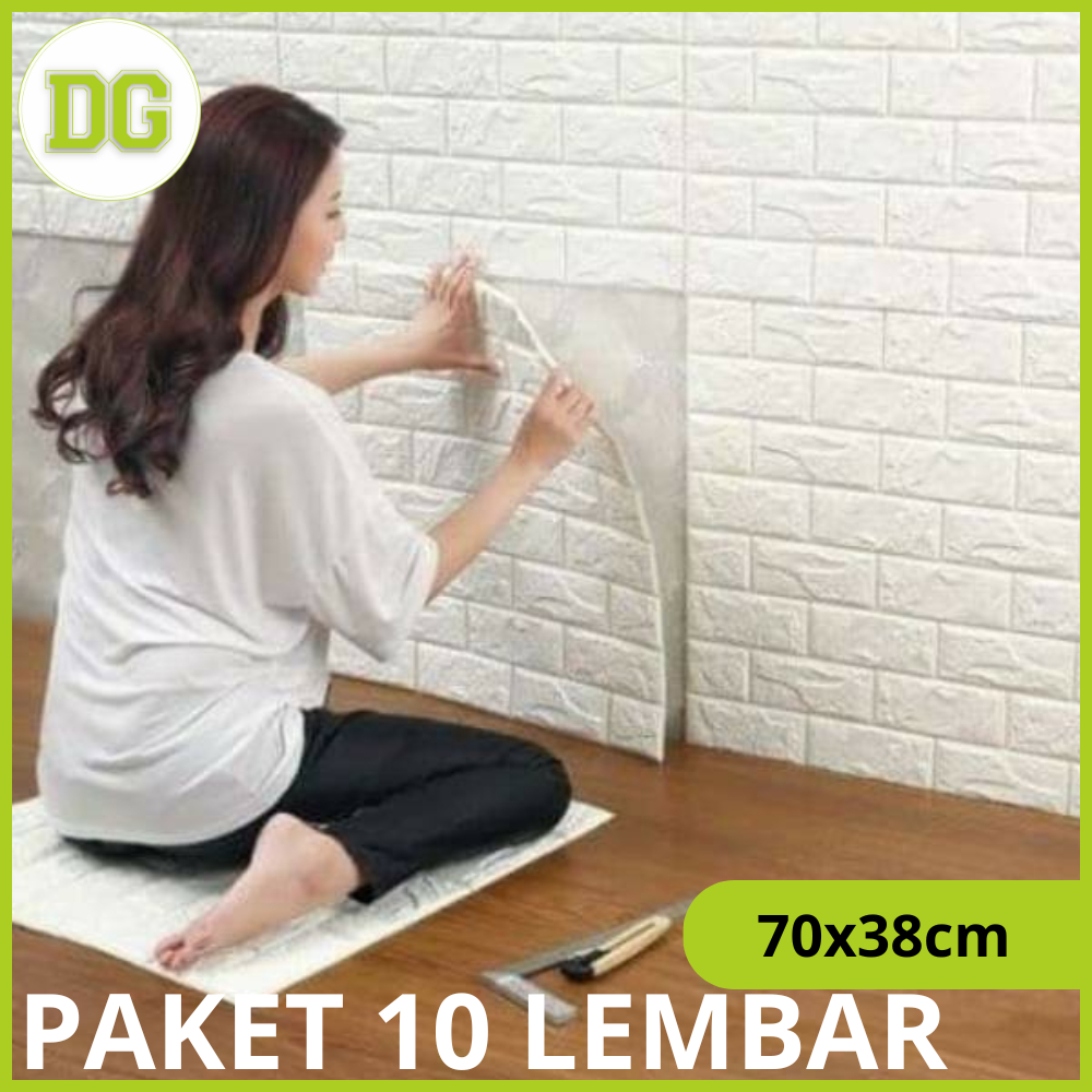 Jual PAKET 10 LEMBAR Foam Bata Putih 3D Glossy Wallpaper Dinding Anti ...