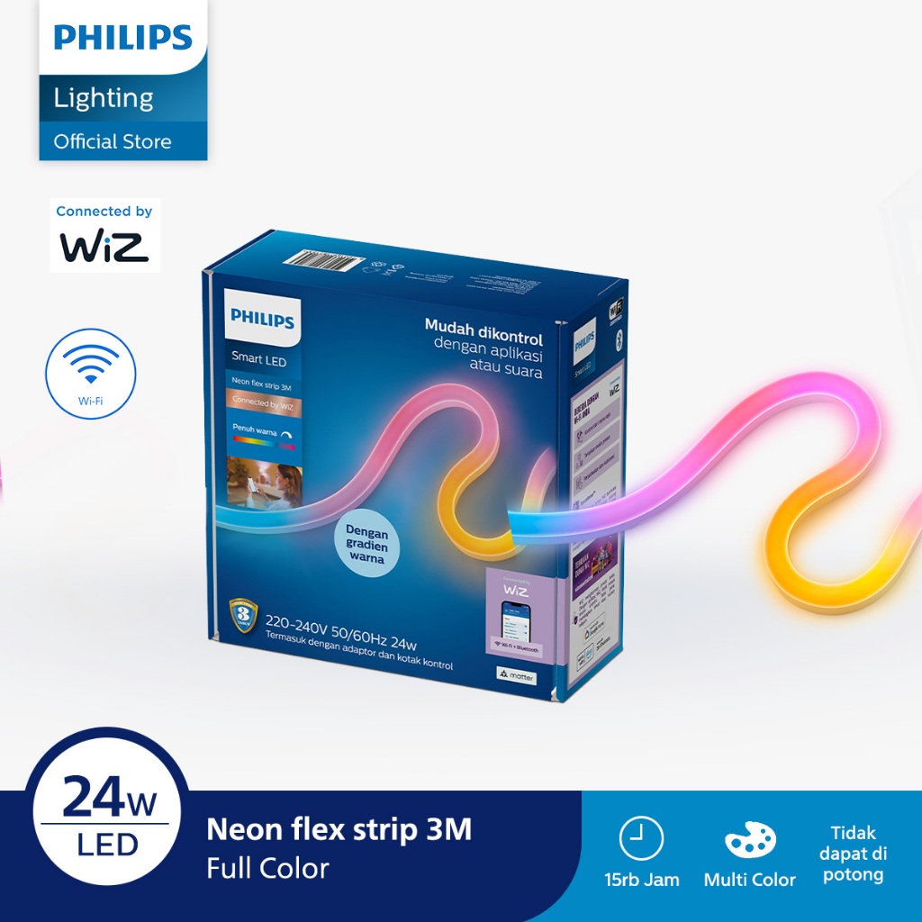 Jual Philips Lampu Smart Wifi LED Neon Flex Strip 3M 24W RGB | Shopee Indonesia