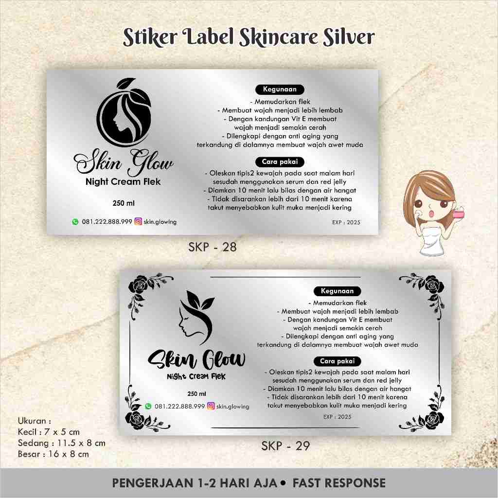 Jual [28 pcs] STIKER VINYL SILVER BOTOL SKINCARE / KOSMETIK / KEMASAN ...