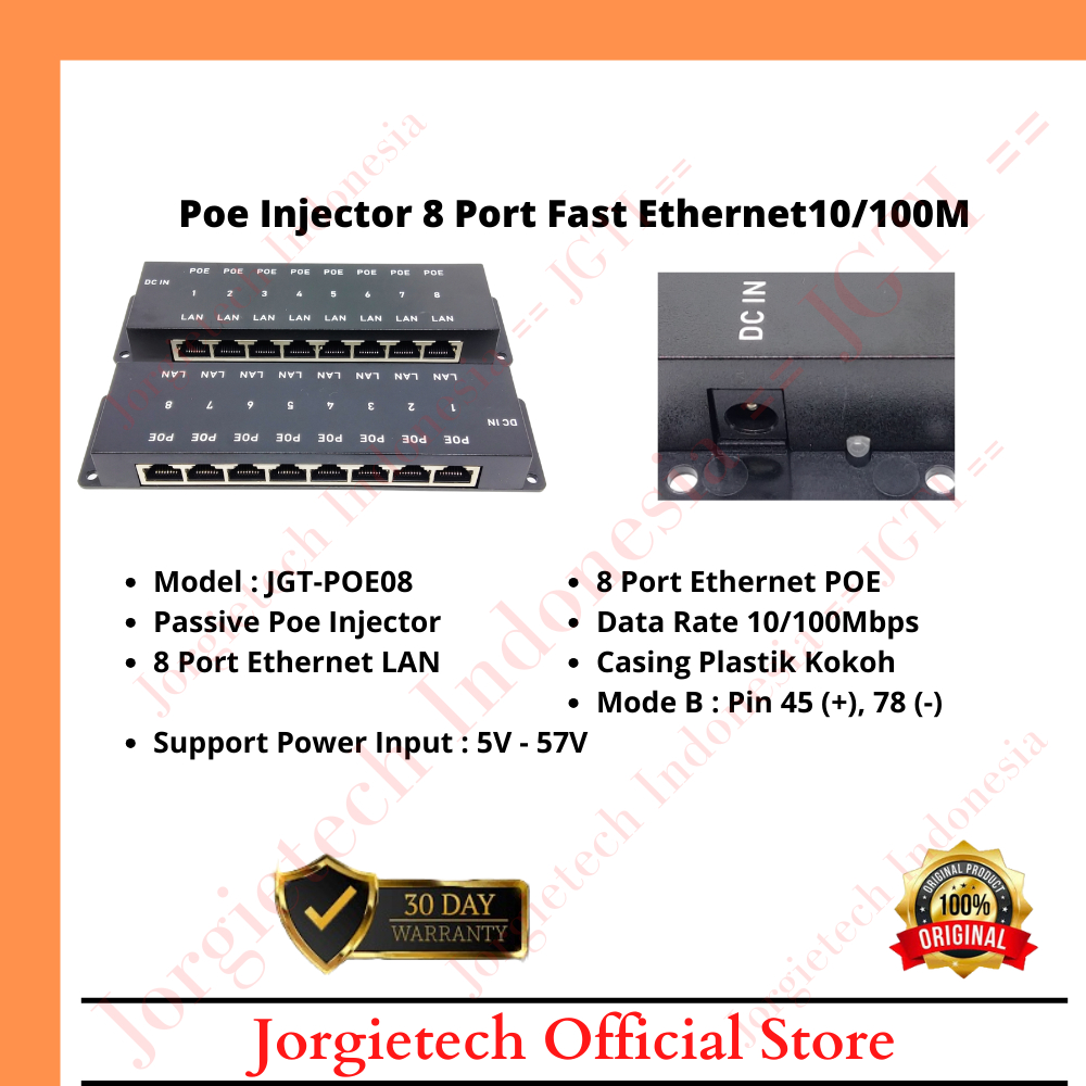 Jual Jorgietech JGT-POE08 Passive Poe injector 8 Port Fast Ethernet 10 ...