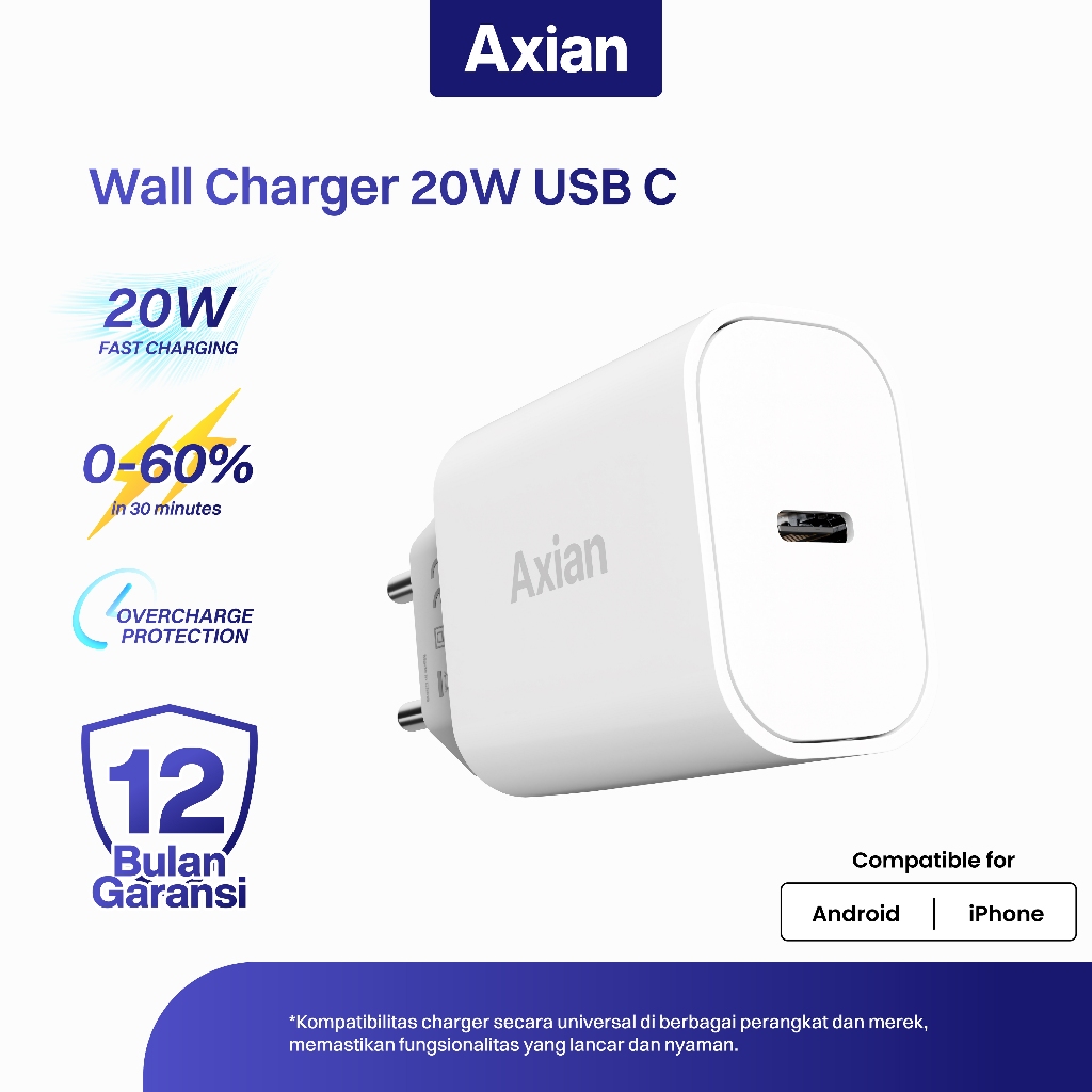 Jual AXIAN Kepala Charger iPhone 16 15 14 13 12 11 XR XS X Adaptor Fast ...