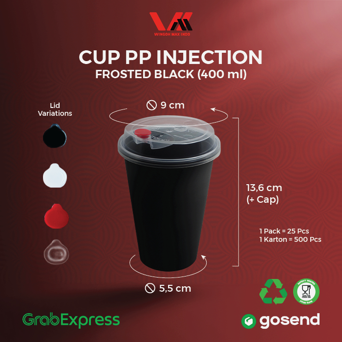 Jual [ 500 PCS ] CUP INJECTION 400ML - CUP FROSTED BLACK - CUP PLASTIK ...