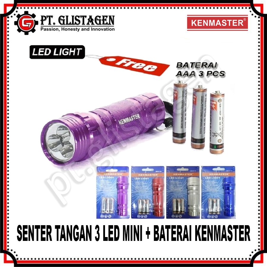 Jual KENMASTER Senter Tangan 3 LED Mini Light + Baterai LED Light ...