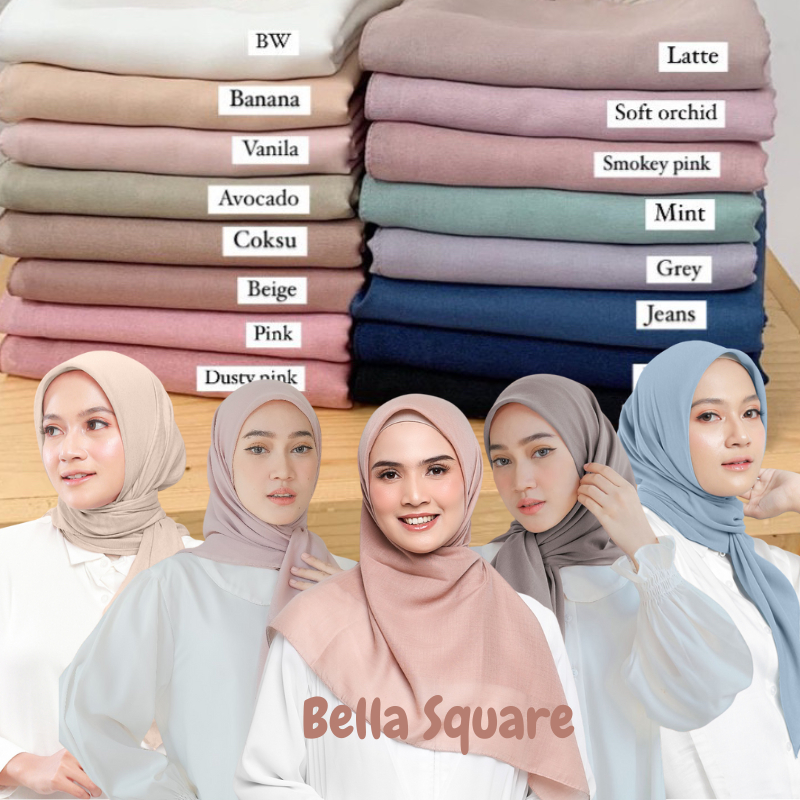 Jual Kerudung Segi Empat Polos Bella Square 50 Warna Jilbab BELLA SQUARE Anti letoy | Hijab Segi ...