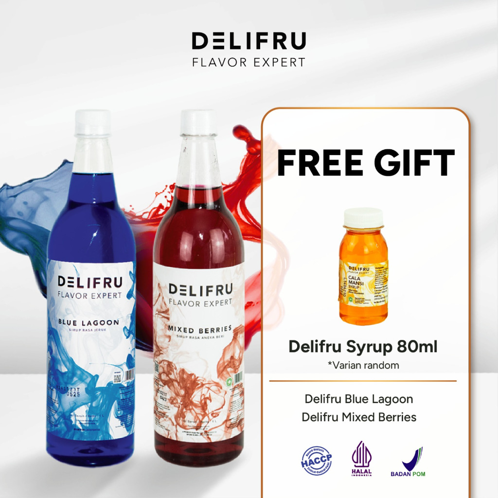 Jual Delifru Paket Bundling Syrup Mixed Berries 1L + Sirup Blue Lagoon ...