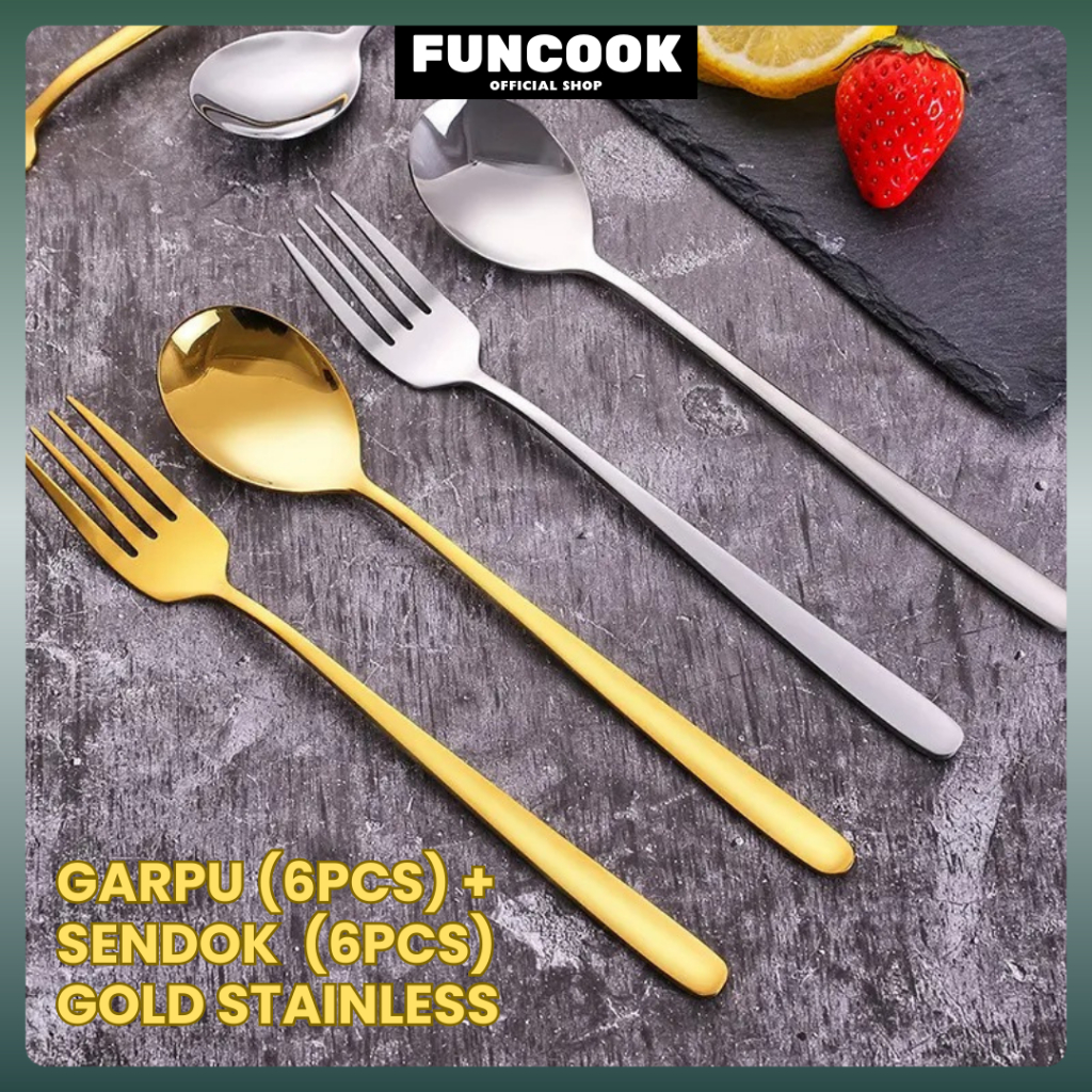 Jual FUNCOOK Sendok Garpu Korea Sujeo Gold Set isi 6 Stainless Korean ...