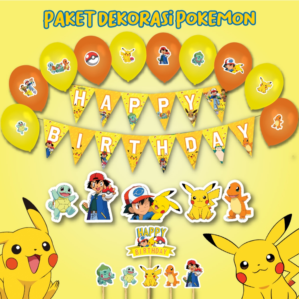 Jual PAKET DEKORASI HAPPY BIRTHDAY PIKACHU POKEMON BANNER HBD HAPPY ...