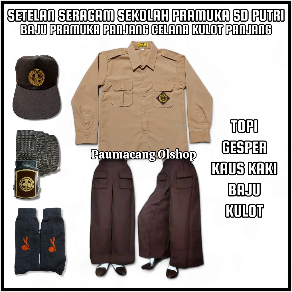 Jual Setelan Seragam Sekolah Pramuka Penggalang SD Putri Baju Pramuka Lengan Panjang Rok Celana ...