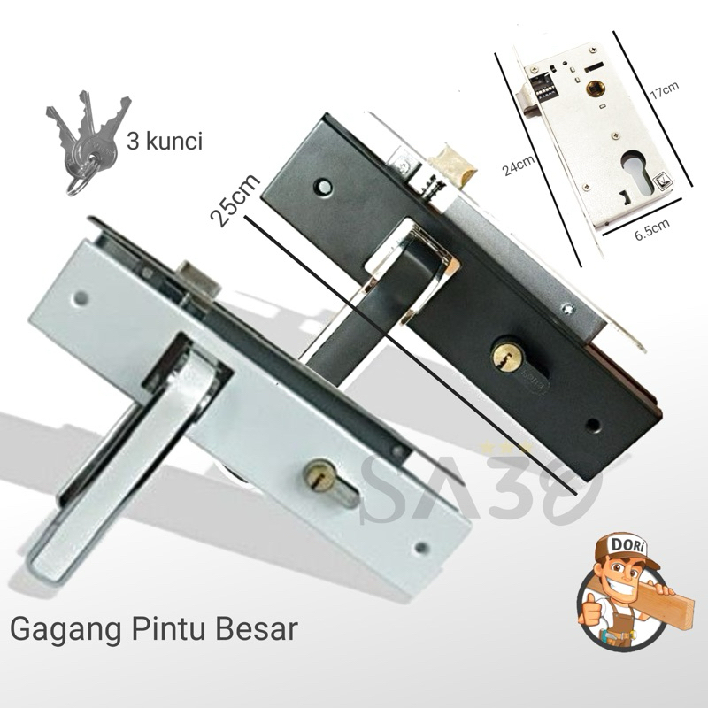 Jual Gagang Pintu Besar Set Komplit Kunci Pintu Hitam Aigo Ukuran Besar ...
