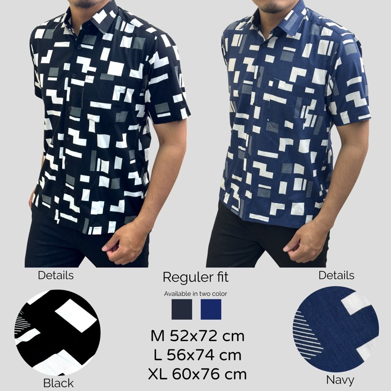 Jual LAFINO BASIC - KEMEJA KASUAL MOTIF ABSTRAK/ HEM PRIA REGULER FIT PENDEK PATTERN CORAK PRIA ...