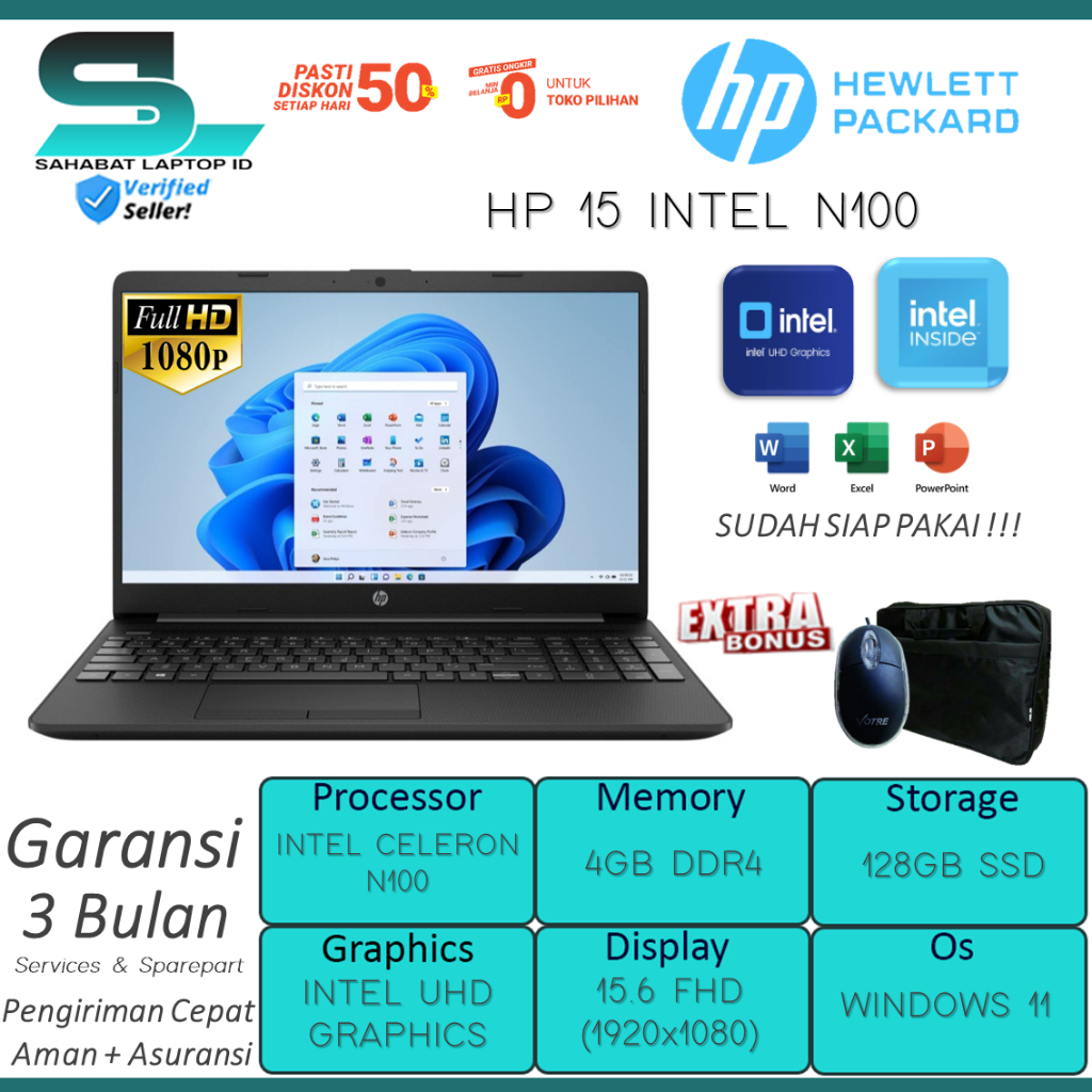 Jual Laptop Baru Murah HP 15 Intel N100 RAM 8GB 128GB SSD FHD WIndows ...