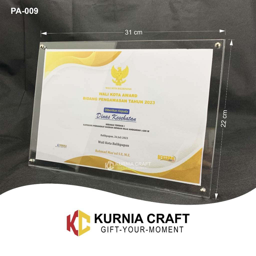 Jual Frame Akrilik Standar Untuk Kertas A4, Frame Penghargaan, Frame ...