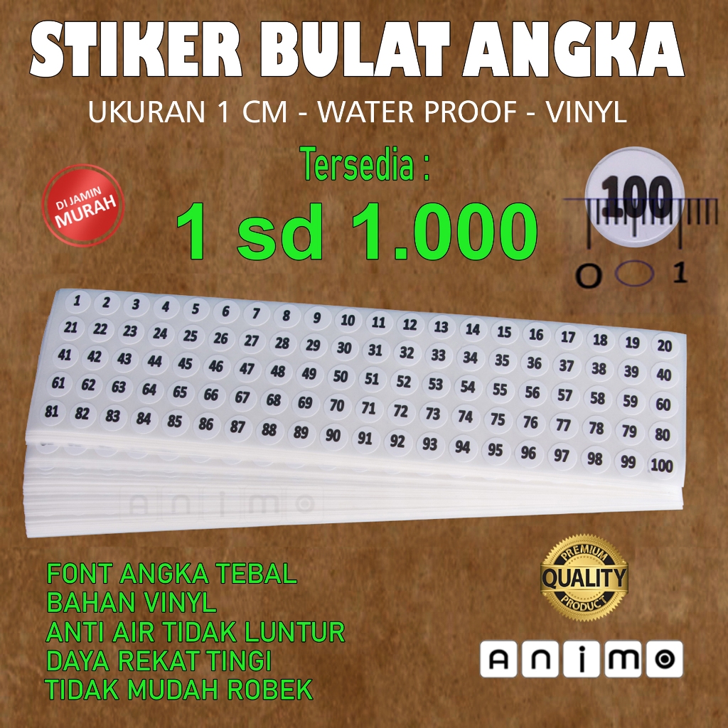 Jual STIKER ANGKA BULAT 1 CM WATERPROOF - Stiker Vinyl Angka 1 CM TAHAN ...