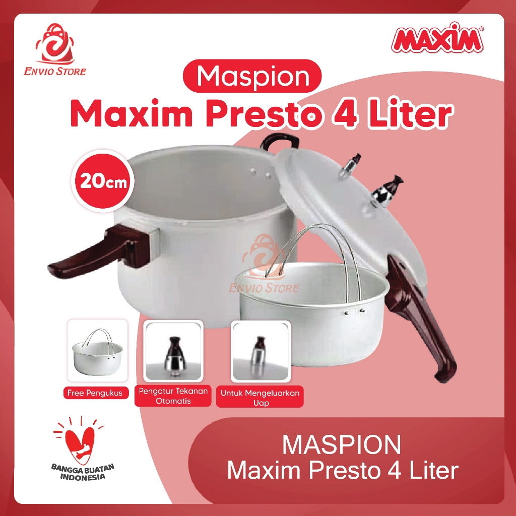 Jual ENVIO - Maspion Maxim Presto 4Liter 20cm - Pressure Cooker Panci Presto Pelunak Ayam Daging ...