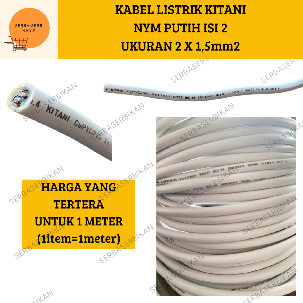 Jual KABEL LISTRIK 2x1,5mm2 NYM KITANI ISI 2 ECERAN PER METER | Shopee ...