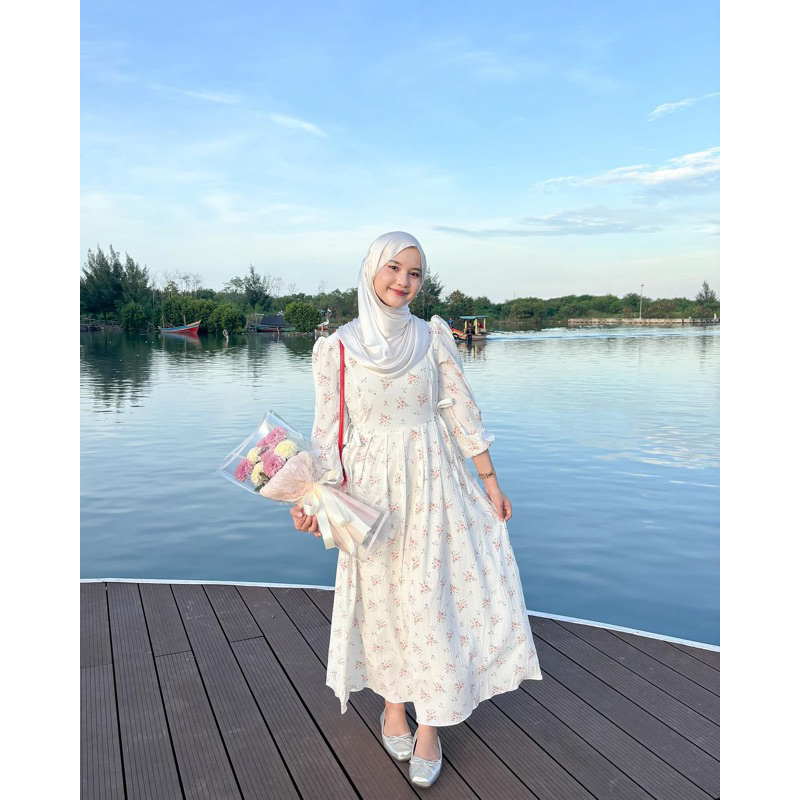 Jual FREYA DRESS | DRESS KOREAN STYLE FLOWERY DRESS MOTIF BUNGA VINTAGE ...