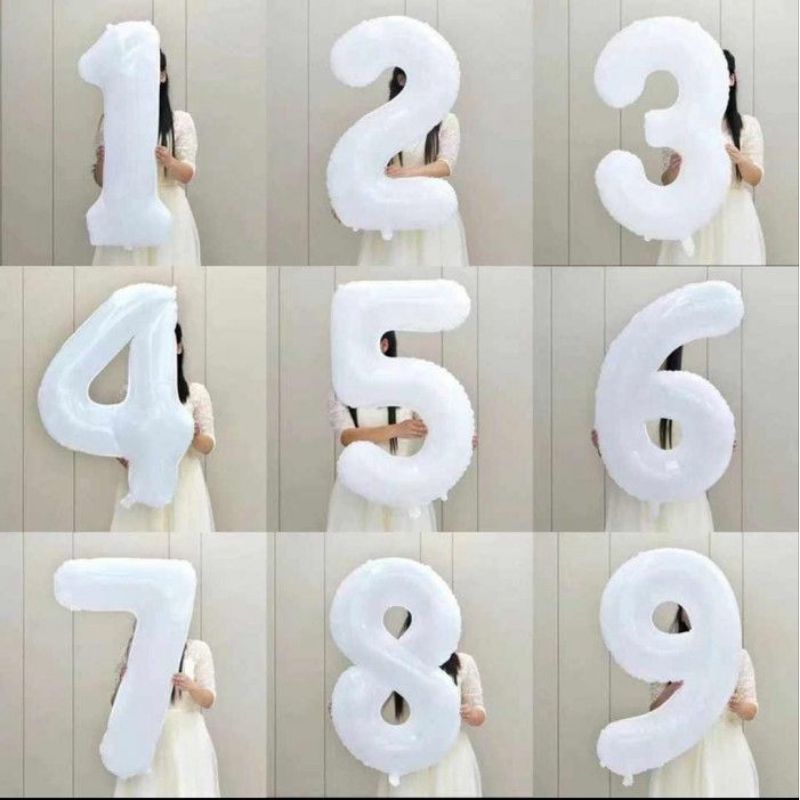 Jual Balon Angka Foil Jumbo Putih 80Cm | Shopee Indonesia