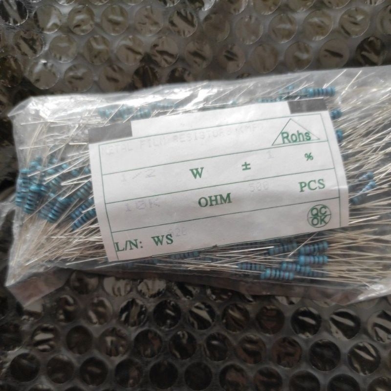 Jual 500 pcs resistor 1/2 watt 100K 10k R 1/2w biru 0.5 Watt metal film ...