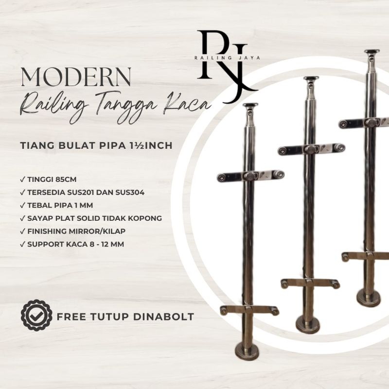 Jual TIANG RAILING TANGGA KACA PIPA BULAT STAINLESS SUS201 | Shopee ...