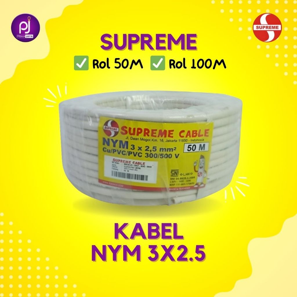Jual NYM 3X2.5 50M 100M SUPREME | KABEL LISTRIK PUTIH KAWAT | Shopee Indonesia